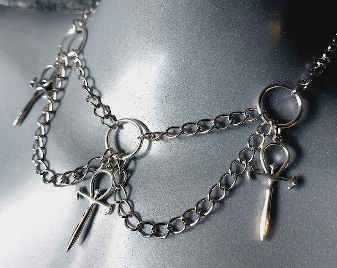 Triple Vampire Ankh Chain Choker Goth Gothic Vampiric Order - Etsy