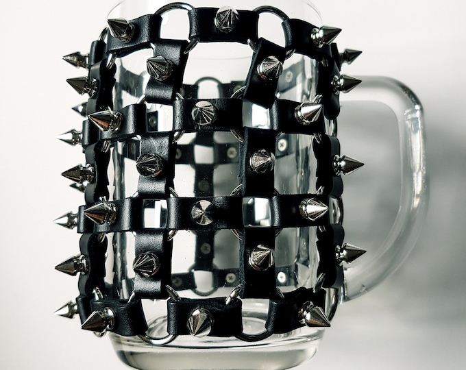 Leather Metal Studded Beerglass - Heavy Metal Spikes Tankard Beer Mug ...