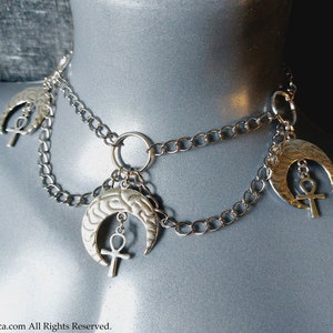 Triple Ankh Crescent Chain Choker - Goth Gothic Vampiric Order Wisdom ...