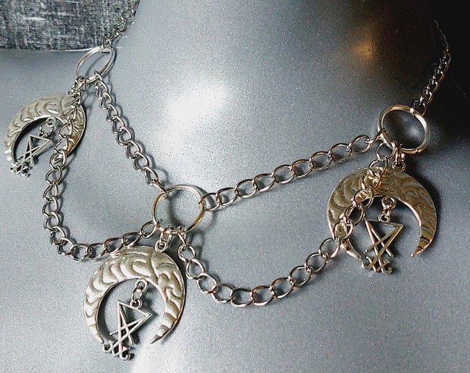Triple Sigil of Lucifer Crescent Chain Choker Goth Gothic Luciferian ...