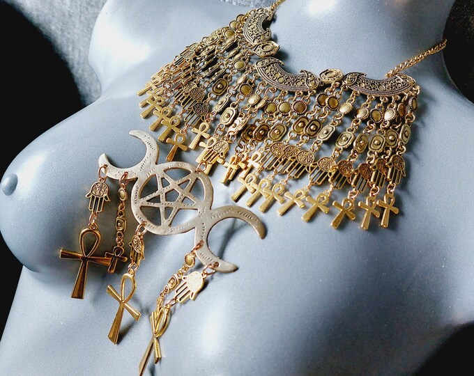 Hecate Triple Moon Ankh Necklace - Protective Occult Witch Triple ...