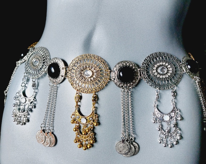 Traditional Gothic Hip Chain Belt - Occult Black Sun Goth Gothic Coin ...