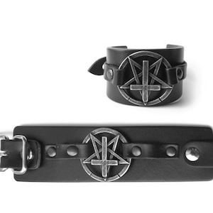 Black Leather Pentagram Inverted 666 Cross Bracelet Buckle - Etsy