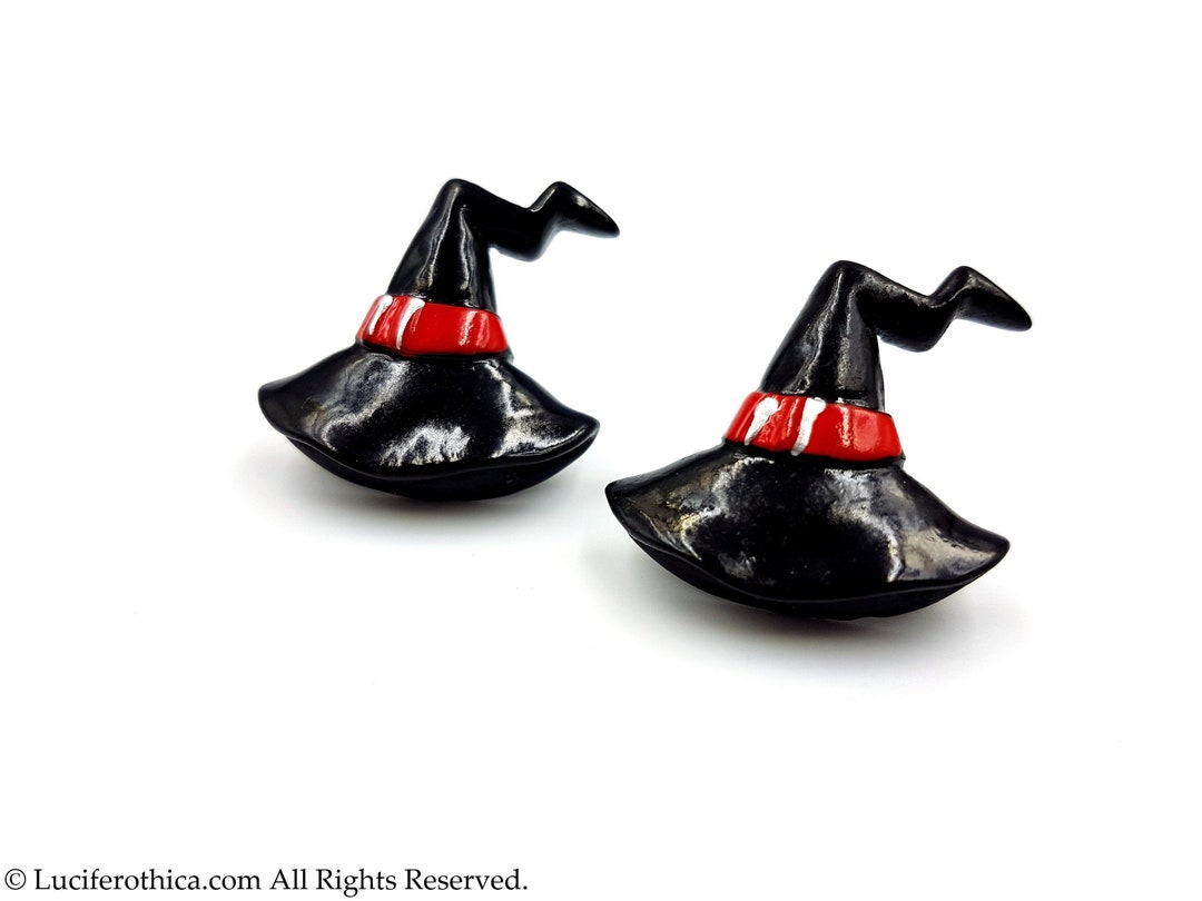 Bewitched Earstuds - Witch Hat Earrings Wizzard Hat Witchcraft Black ...