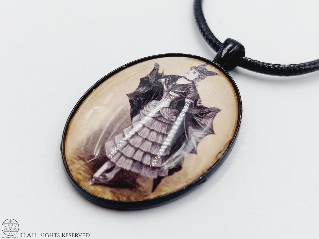 Victorian Bat Lady in Costume Pendant- Victorian Lady Oval Glass ...