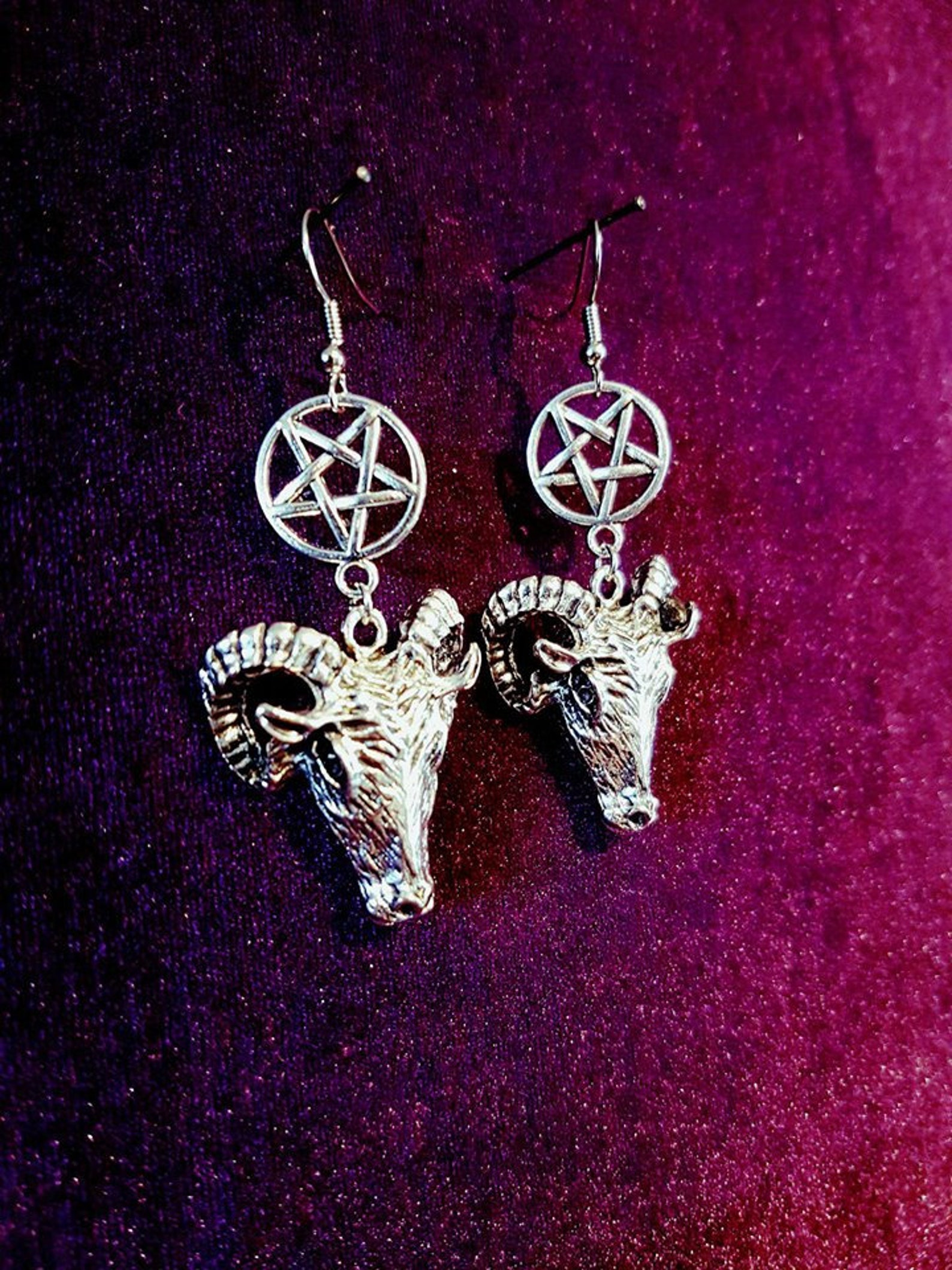 Baphomet Inverted Pentagram Earrings - Occult Ramhead Satanic Left Hand ...