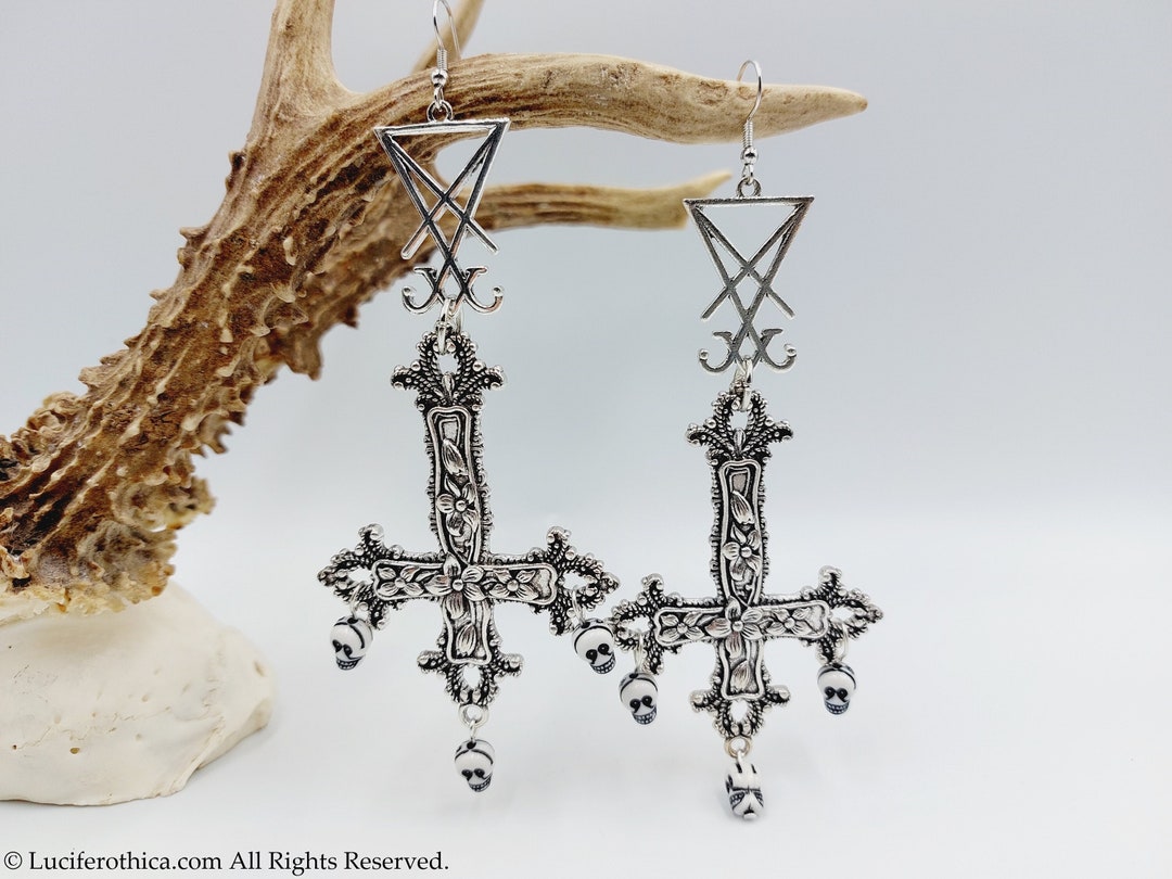 Luciferian Inverted Cross Earrings - Sigil of Lucifer Earrings Occult ...