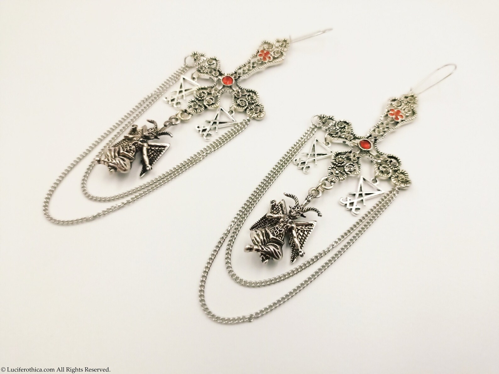 Luciferian Inverted Cross Baphomet Earrings - Sigil of Lucifer Occult ...