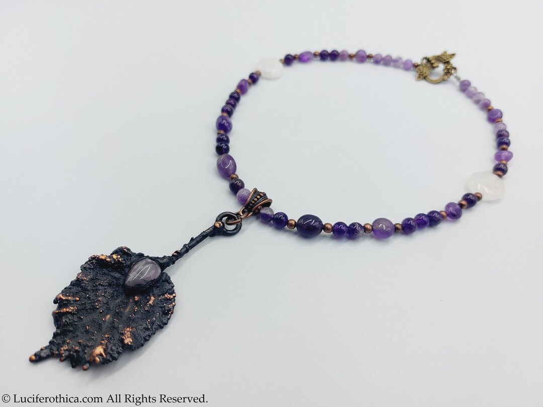 Hazel Leaf Amethyst Necklace (electroformed Copper) - Electroforming ...
