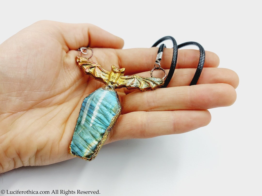 Vampire Coffin Bat Necklace With Labradorite Crystal (electroformed ...