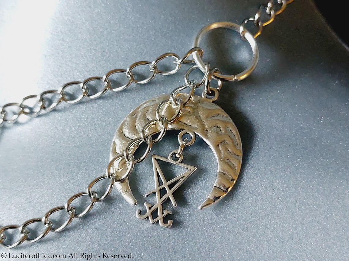 Triple Sigil of Lucifer Crescent Chain Choker - Goth Gothic Luciferian ...