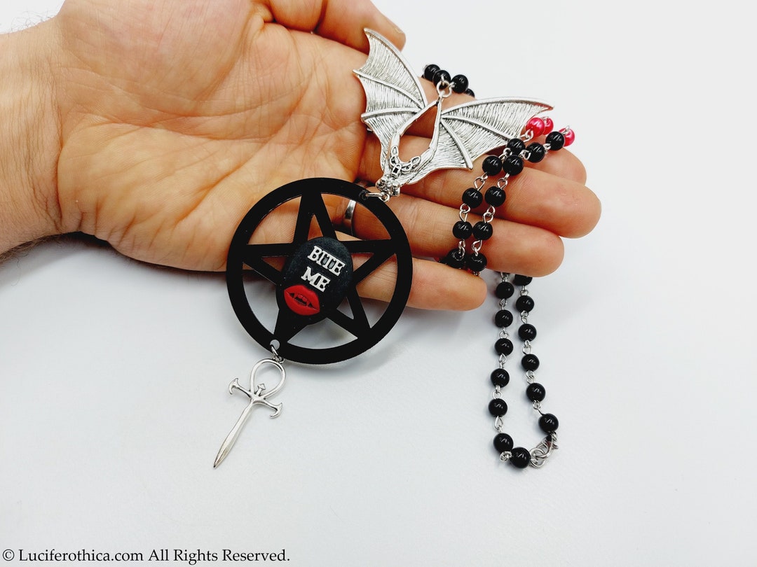 Vampire Ankh Pentagram Necklace (bite Me!) - Occult Inverted Pentacle ...