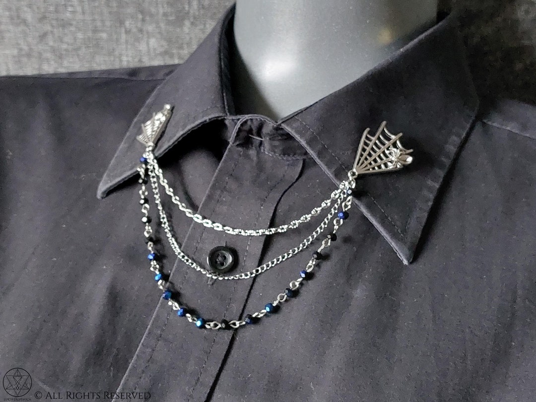 Spider Collar Pin in Silver Tone - Triple Sipder Cob Web Chain Pin ...