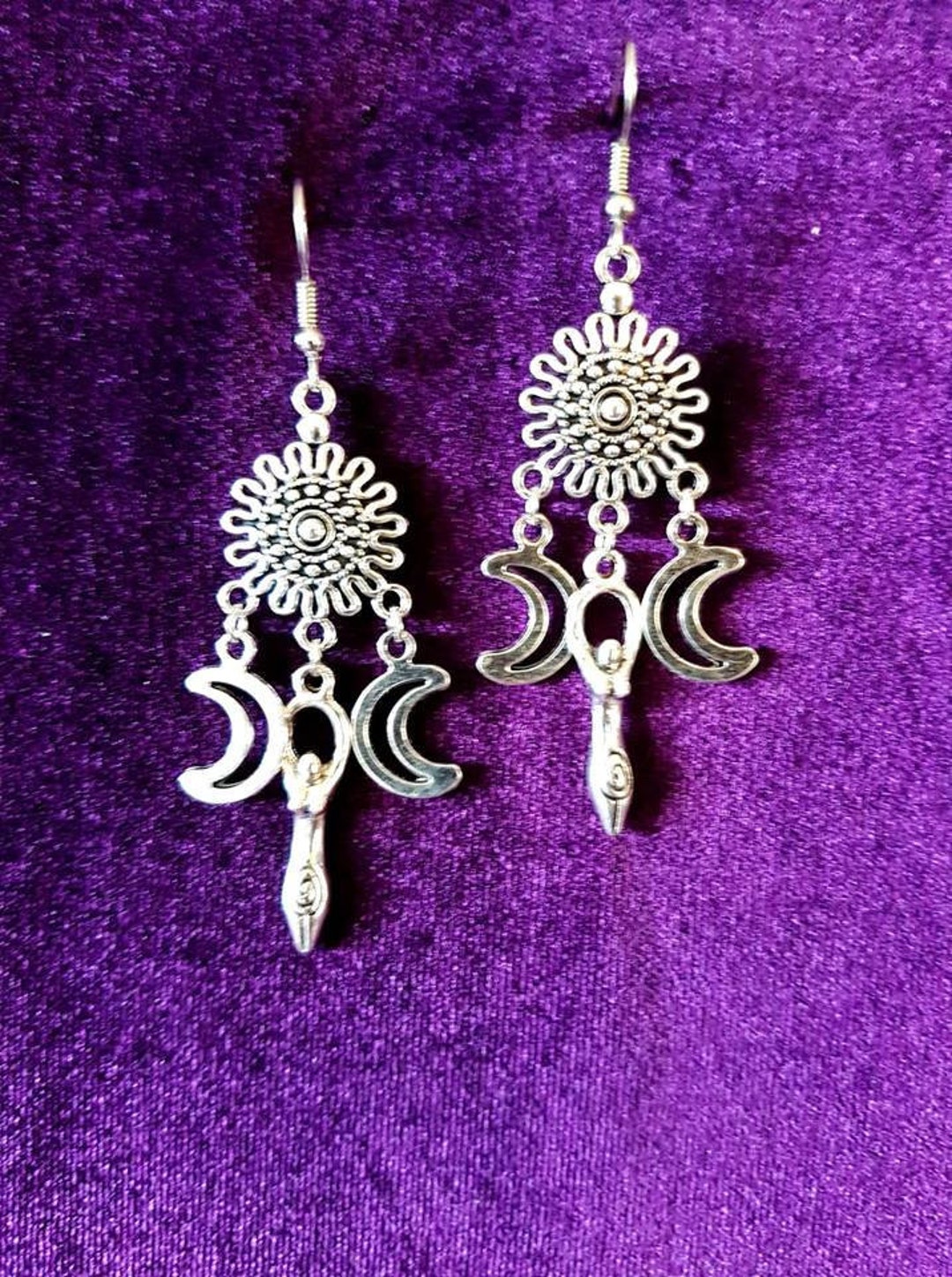 Moongoddess Earrings - Hecate Jewelry Gothic Occult Wicca Wiccan Moon ...