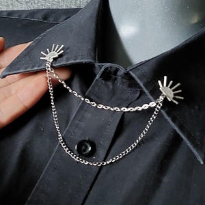 Rising Sun Collar Pin - Sunrise Sunray Horizon Double Chain Pin Gothic ...
