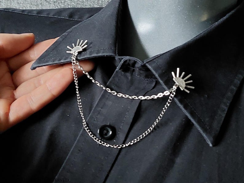 Rising Sun Collar Pin - Sunrise Sunray Horizon Double Chain Pin Gothic ...