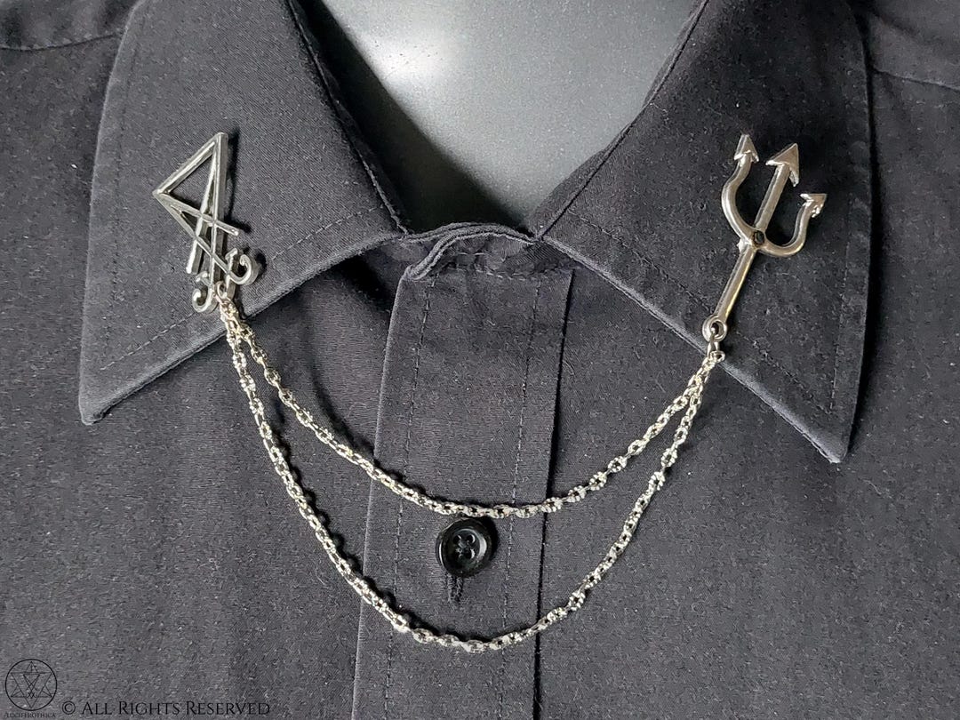 Sigil of Lucifer Trident Collar Chain Pin - Luciferian Double Chain ...