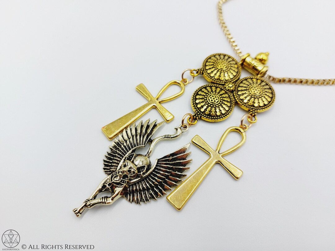 Bastet Cat Necklace - Egyptian Bastet Cat Ankh Goddess Sphynx Pendant ...