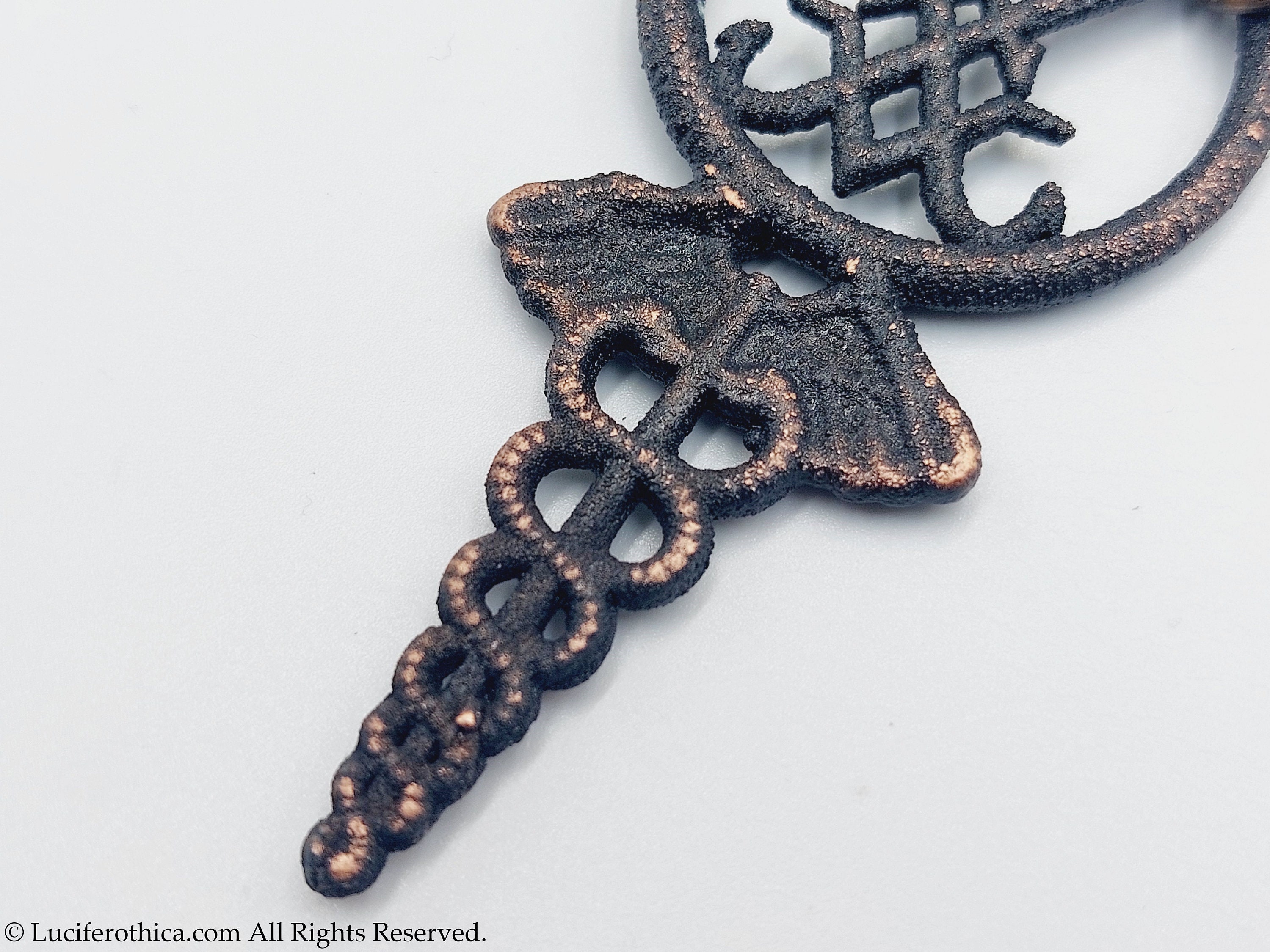 Caduceus Sigil of Lucifer Ouroboros Pendant (Electroformed Copper)