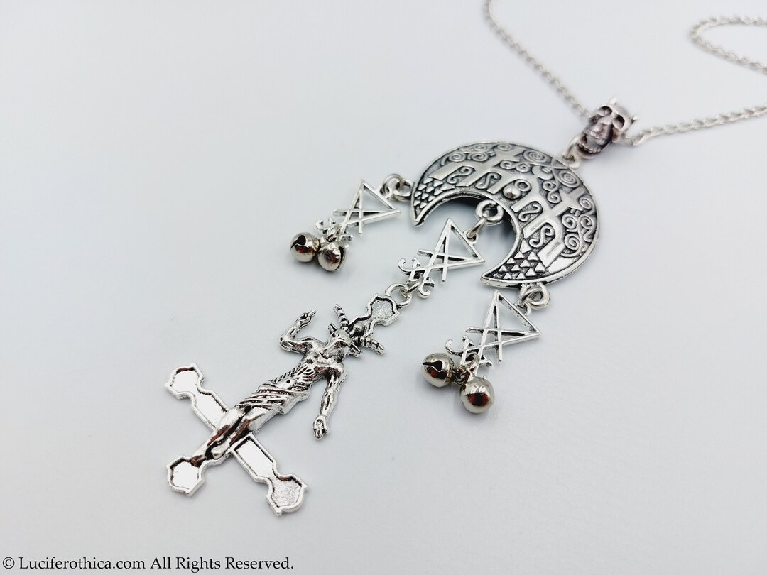 Inverted Cross Baphomet Necklace - Stainless Steel Crucifix Pendant ...