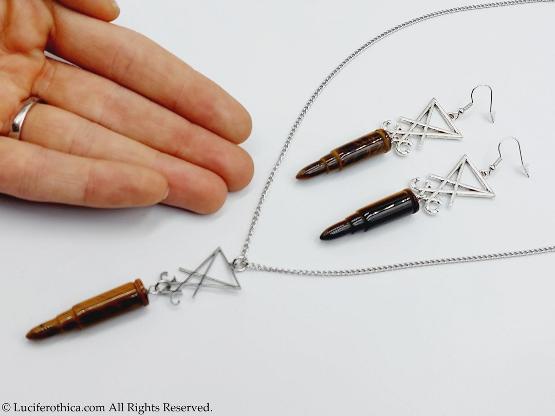 Luciferian Tigereye Crystal Bullet Necklace & Earrings Set (crystal ...