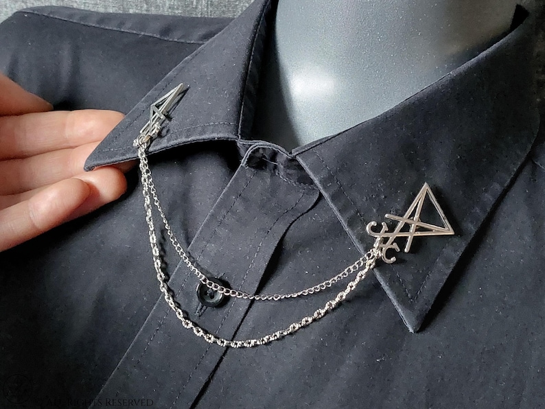Luciferian Collar Chain Pin - Sigil of Lucifer Double Chain Lapel Pin ...