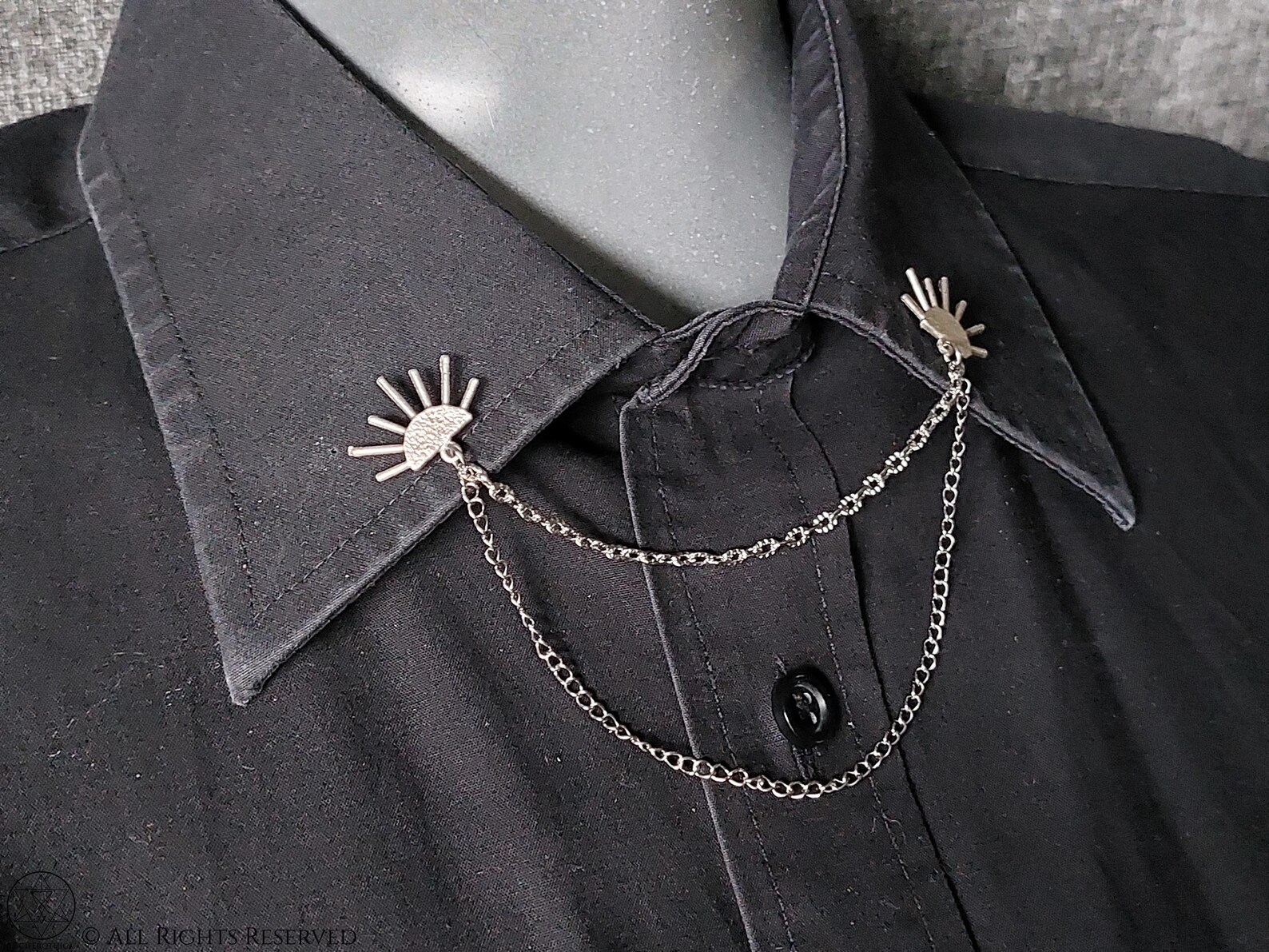 Rising Sun Collar Pin - Sunrise Sunray Horizon Double Chain Pin Gothic ...