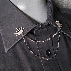 Rising Sun Collar Pin - Sunrise Sunray Horizon Double Chain Pin Gothic ...