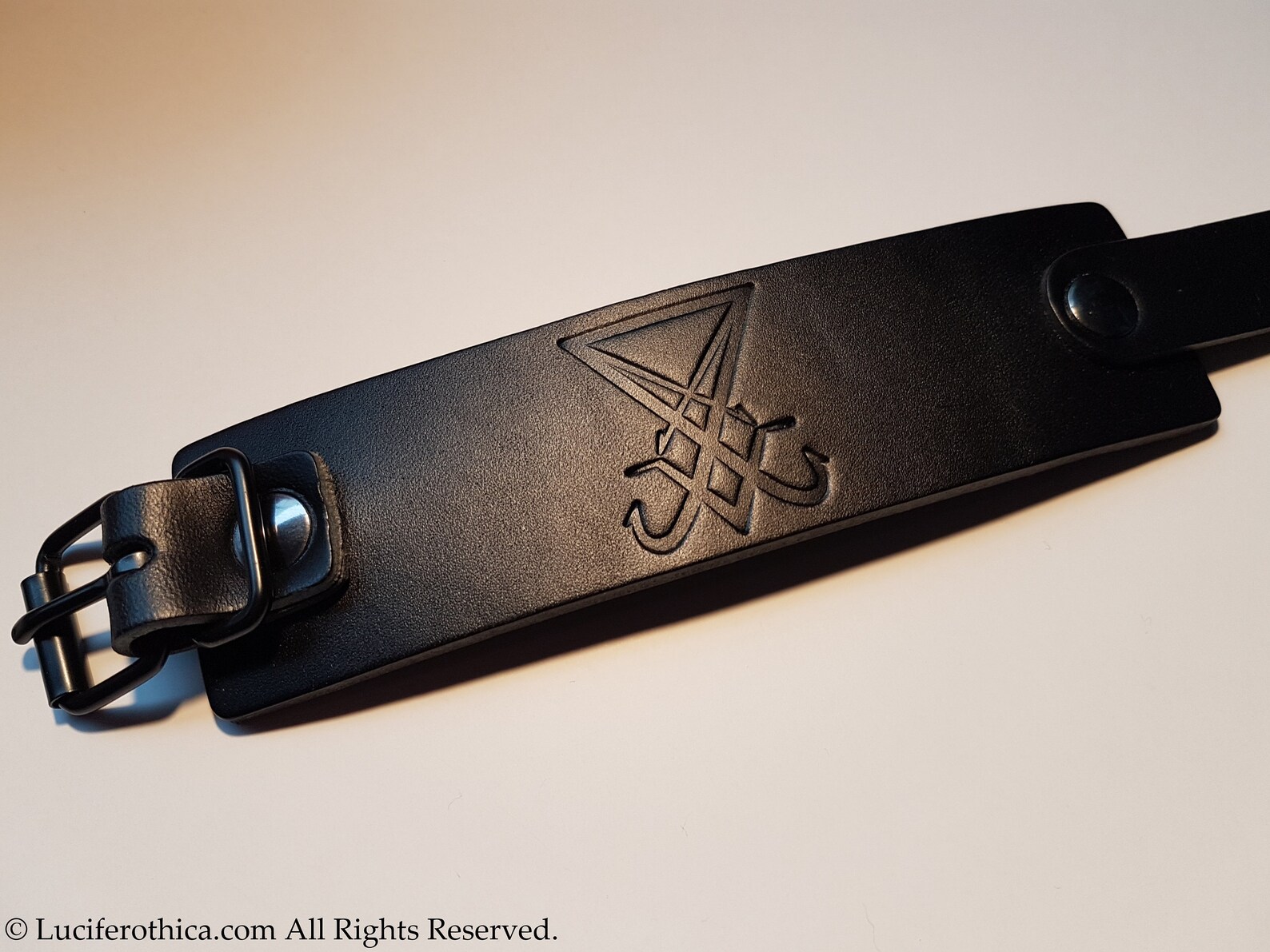 Black Leather Sigil of Lucifer Bracelet 2 Styles Occult - Etsy