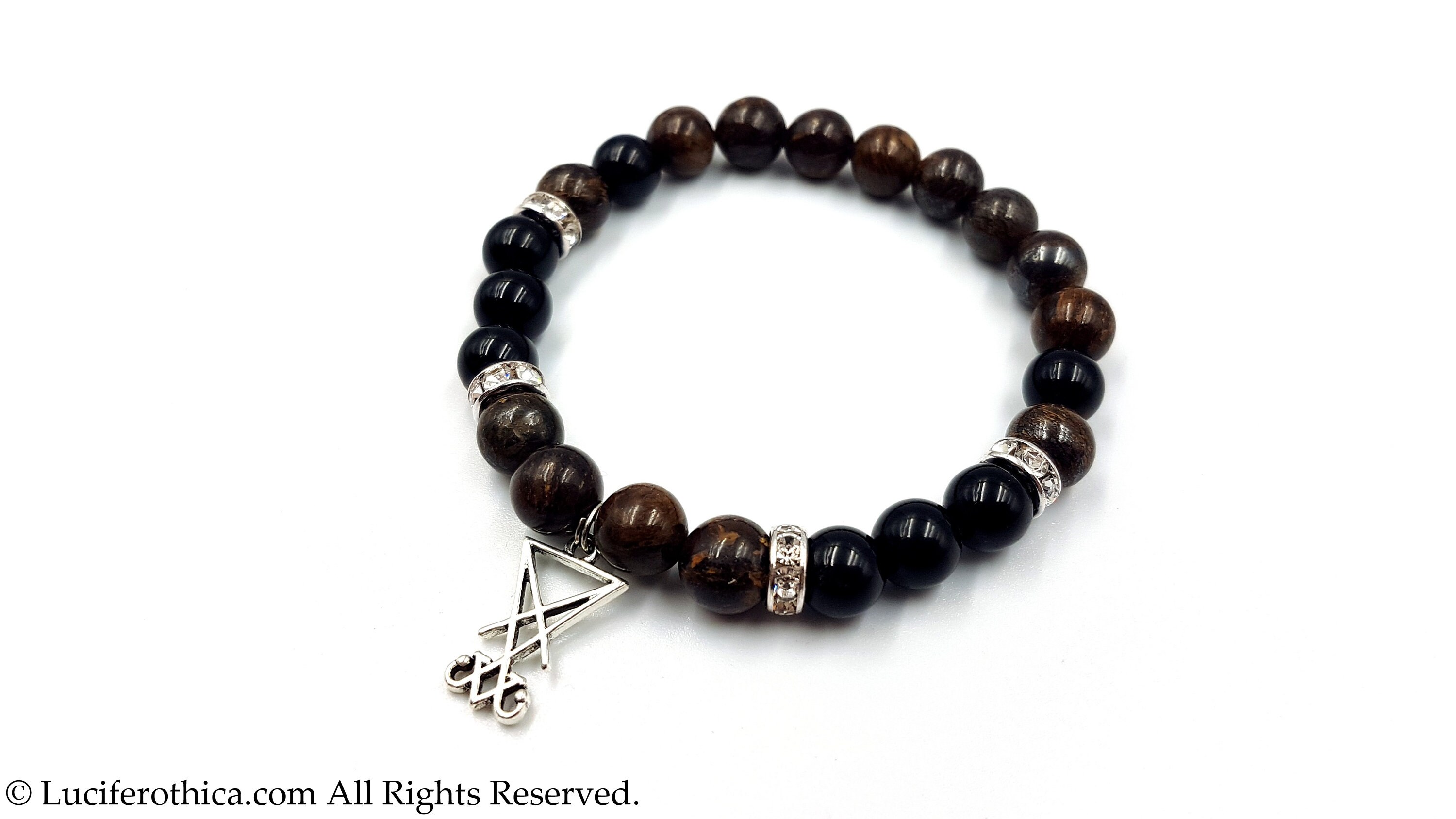 Luciferian Sigil of Lucifer Rainbow Obsidian & Bronzite Bracelet