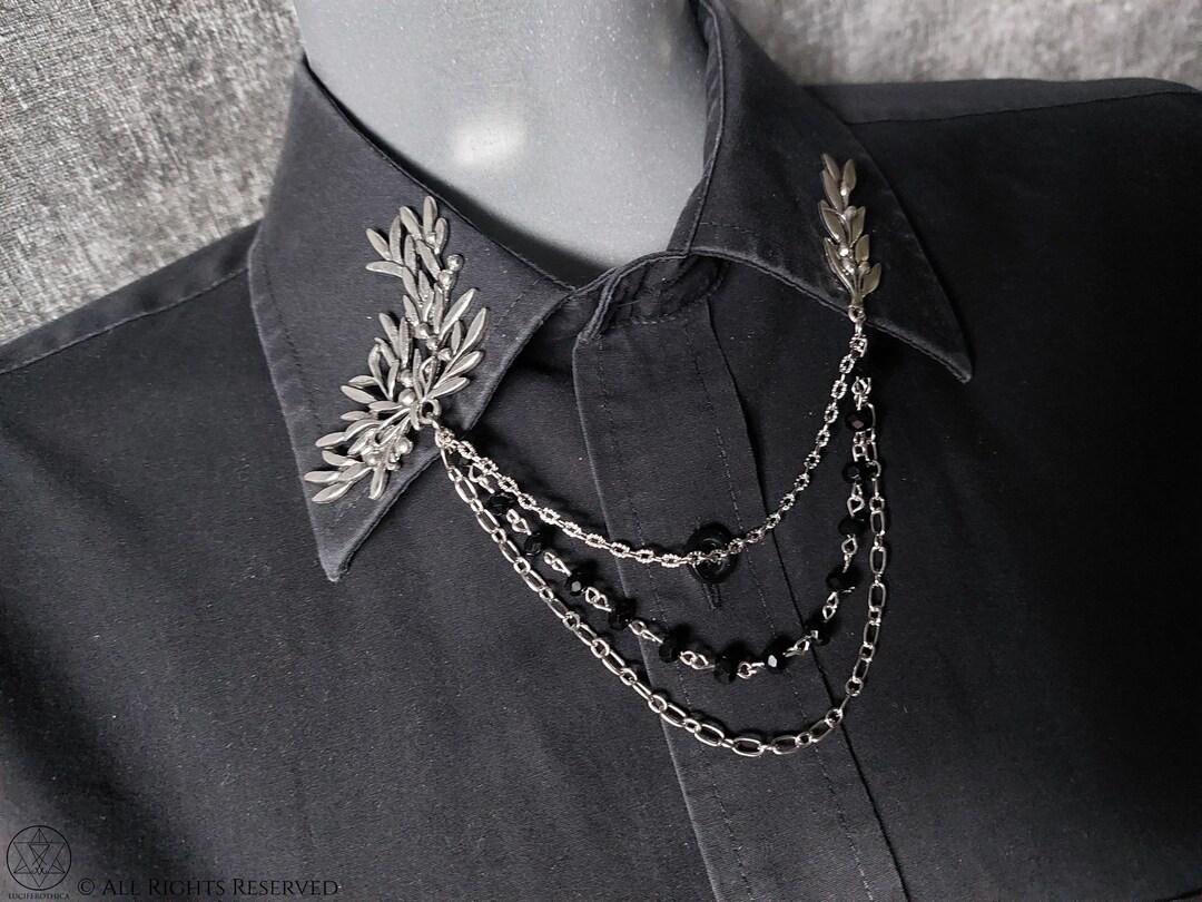 Olive Branch Collar Pin - Double Chain Leaf Forest Lapel Pin Gothic ...