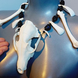 Ritual Skull & Bones Necklace With Black Skullbeads - Gothic Bone Art ...