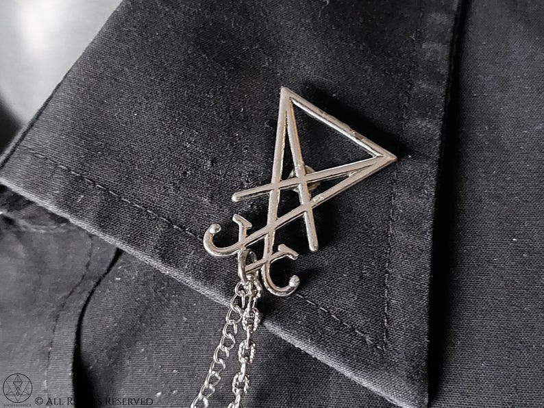 Luciferian Collar Chain Pin - Sigil of Lucifer Double Chain Lapel Pin ...