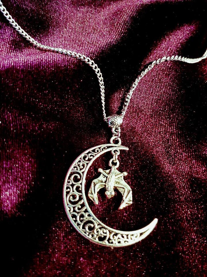 Vampire Moon Bat Necklace - goth gothic vampyre crescent moon hanging bat