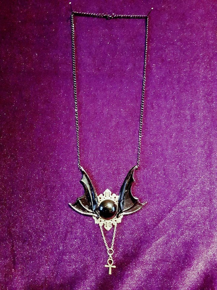 Vampyric Necklace - Vampire resin bat wings ankh