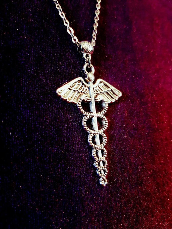 Caduceus Pendant Staff of caduceus wing serpents goth gothic | Etsy