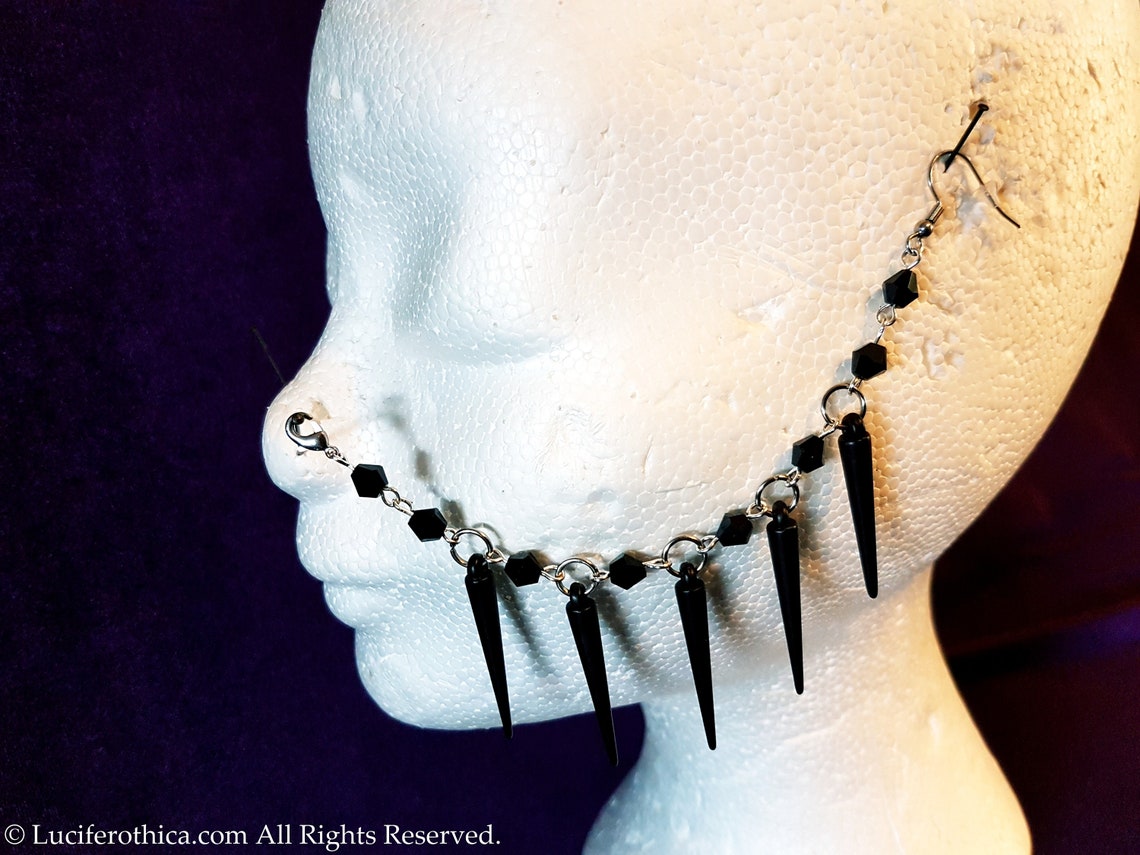 Black Spikes Nosechain Goth Gothic Occult Nose Jewellery - Etsy