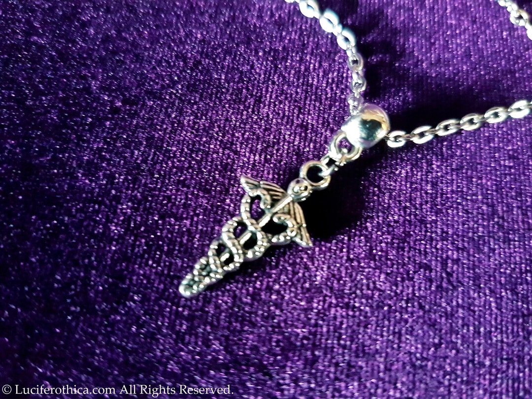 Mini Caduceus Pendant - Staff of Caduceus Wing Serpents Goth Gothic ...