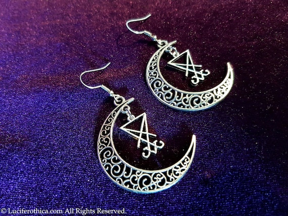 Nocturnal Lucifer Earrings moon sigil luciferian gothic | Etsy