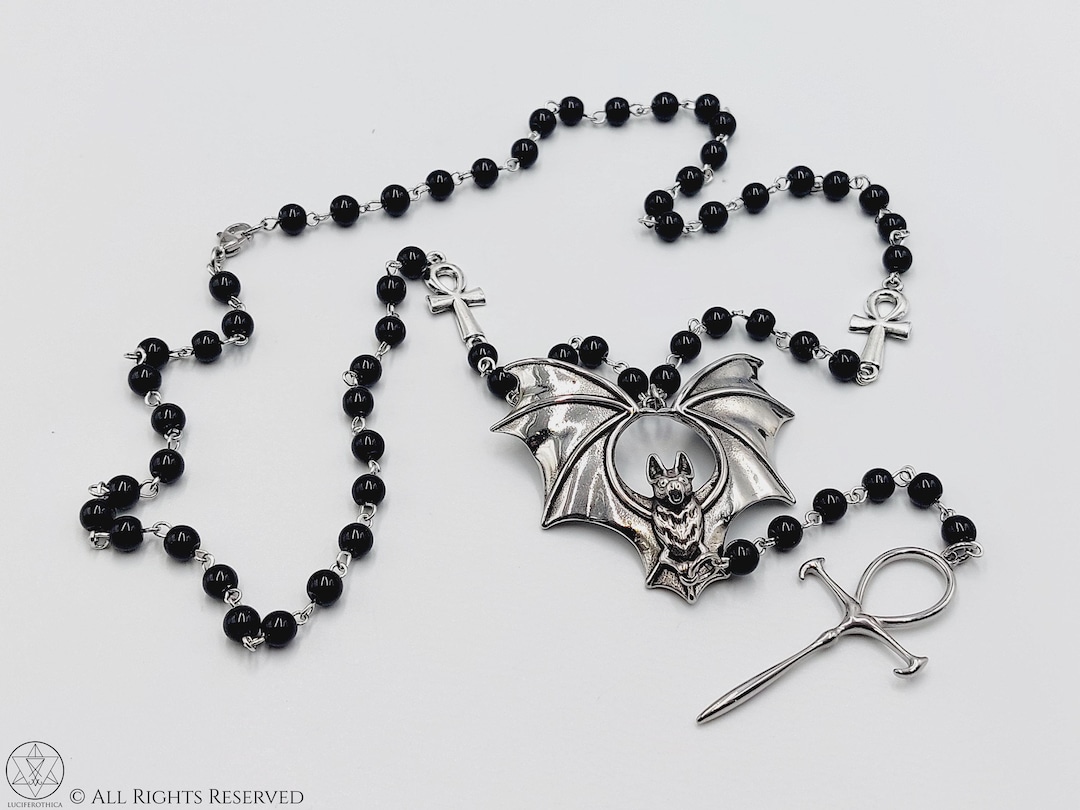 Vampire Ankh Bat Rosary (stainless Steel) - Occult Vamp Goth Ankh Beads ...