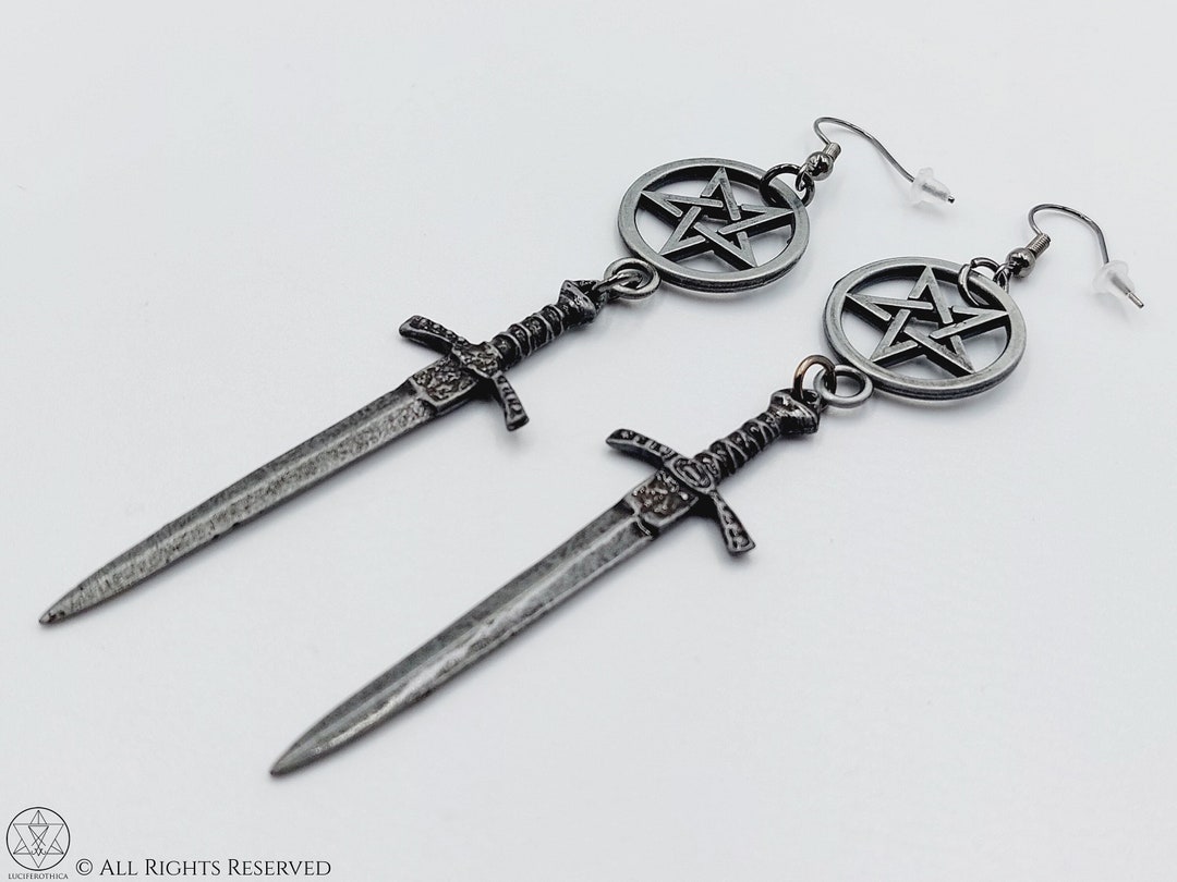 Legion of Hell Earrings - Inverted Pentagram Pentacle Sword Occult ...