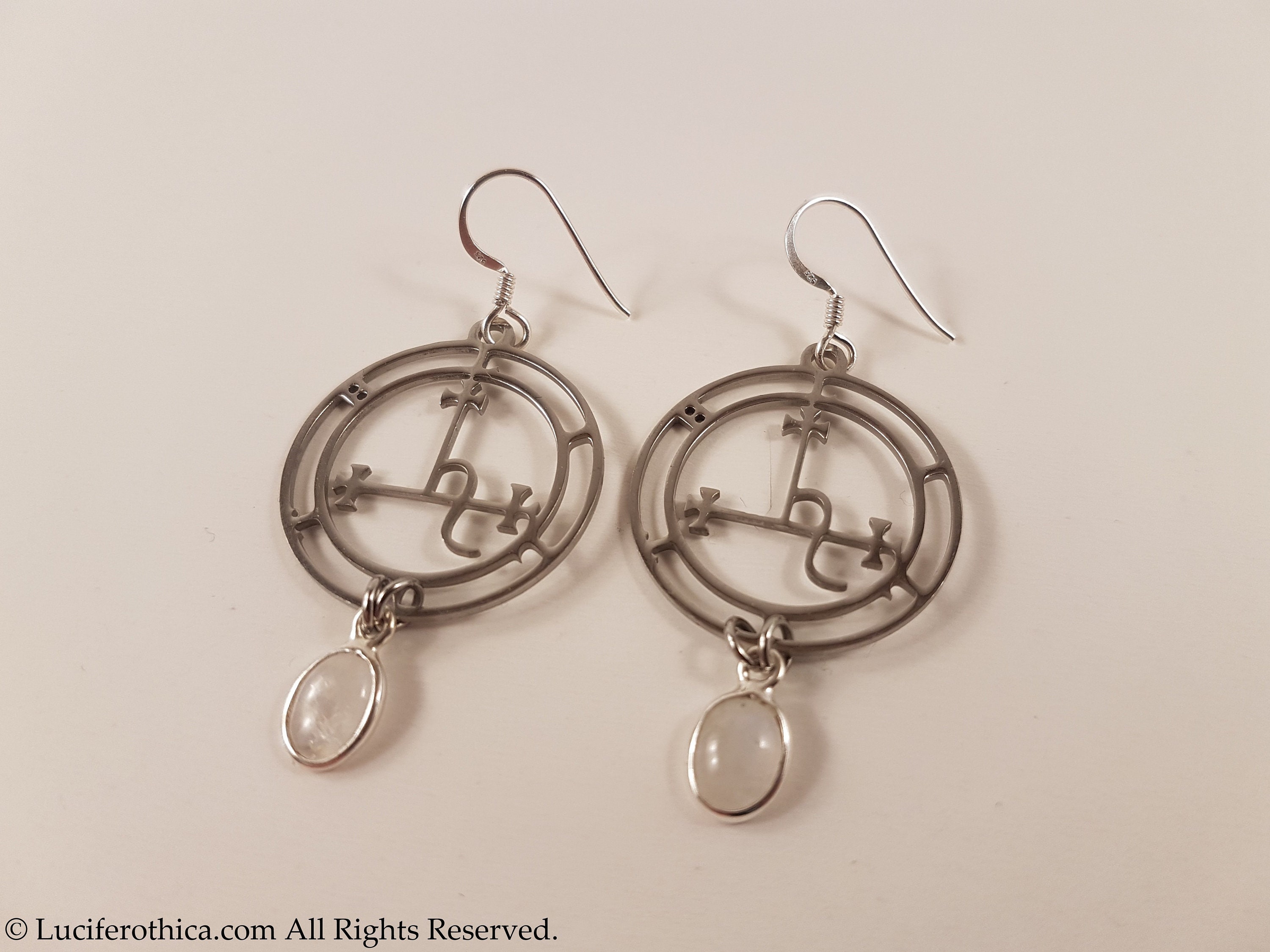Sigil of Lilith Rainbow Moonstone Earrings (Sterling Silver 925 )