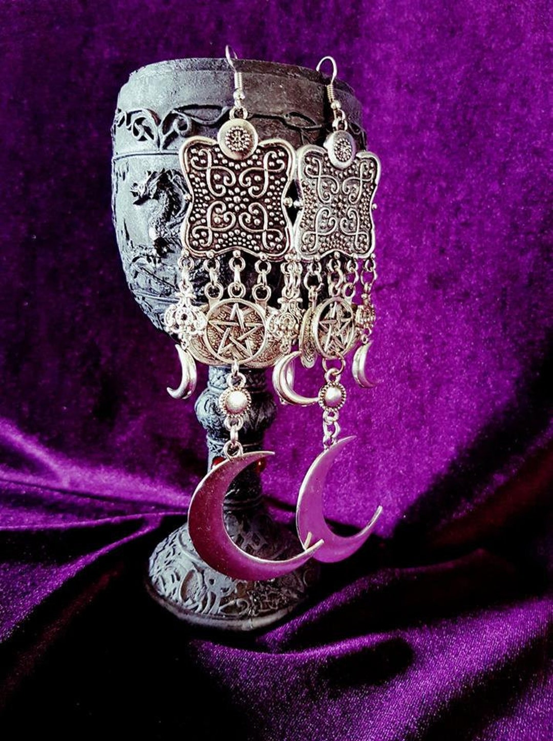 Moon Witch Queen Earrings - Crescent Moon Goth Gothic Elegant Wiccan ...