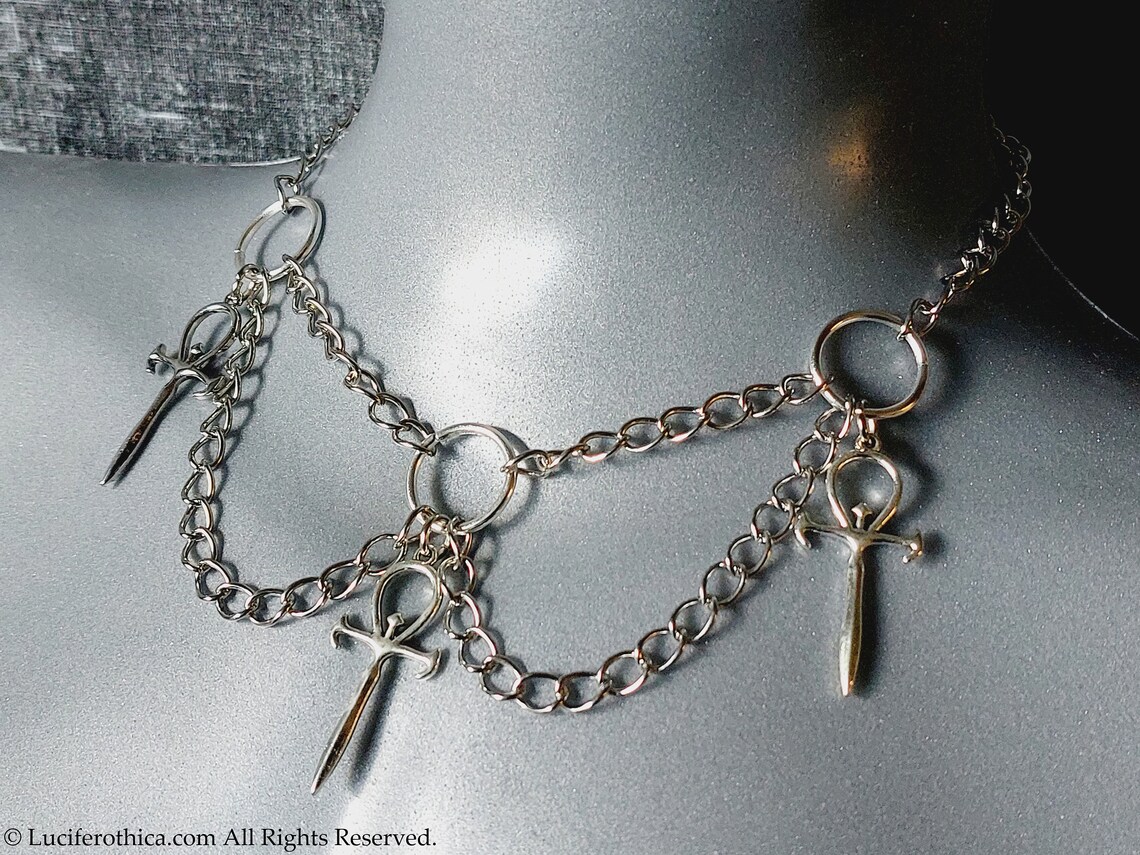 Triple Vampire Ankh Chain Choker Goth Gothic Vampiric Order - Etsy