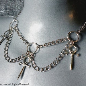 Triple Vampire Ankh Chain Choker - Goth Gothic Vampiric Order Wisdom ...