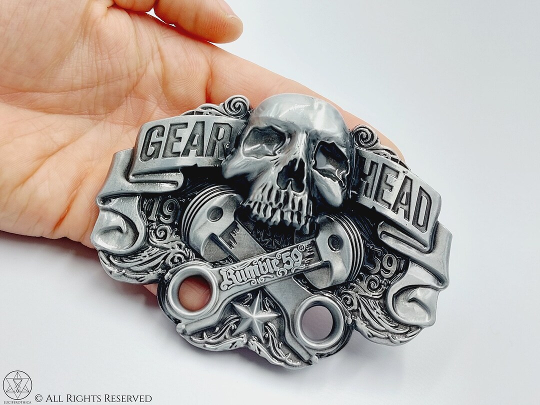 Skull Belt Buckle GEARHEAD Rumble59 Gunmetal Gothic Mechanic Engineer ...