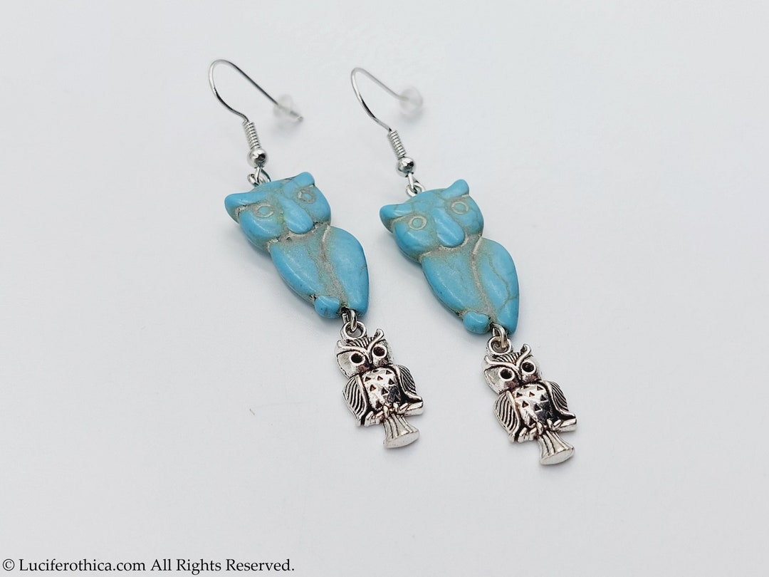Owl Earrings (turquoise Stolas) - Occult Astronomy Solomon Goetic Goth ...