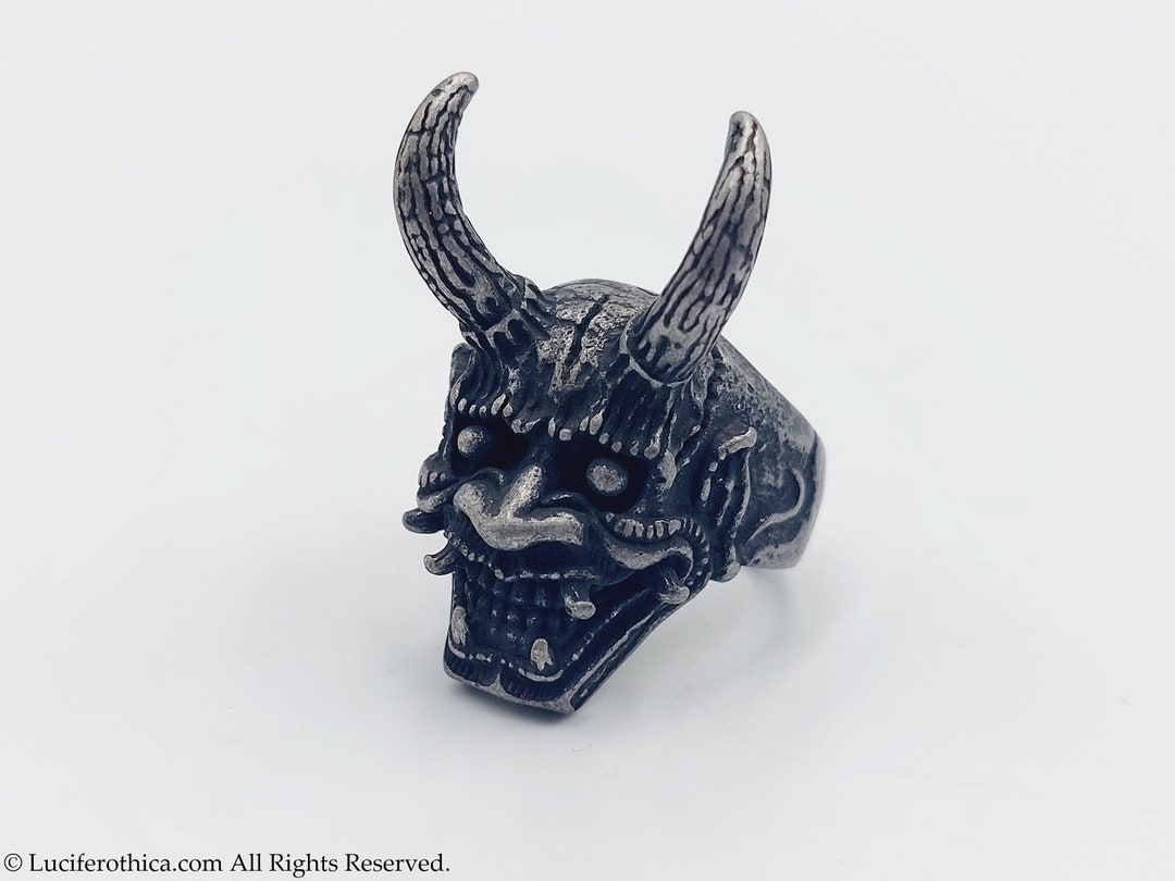 Horned Demon Devil Mask Ring - Demon Demon's Eyes Mouth Horns Occult ...