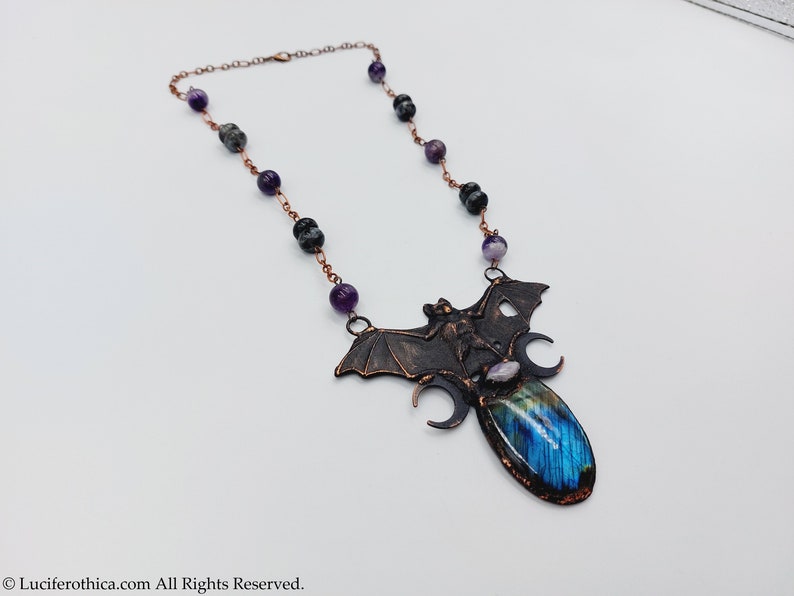 Gothic Bat Necklace With Labradorite & Amethyst Crystal - Etsy