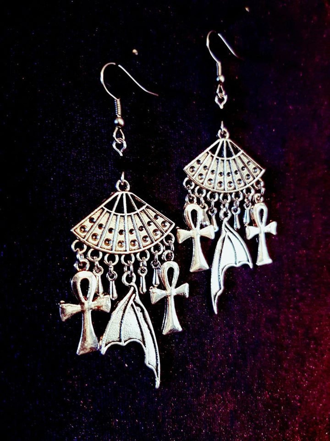 Vampire Ankh Earrings - Gothic Vampiric Ankh Wings Goth Vampyre Dracula ...